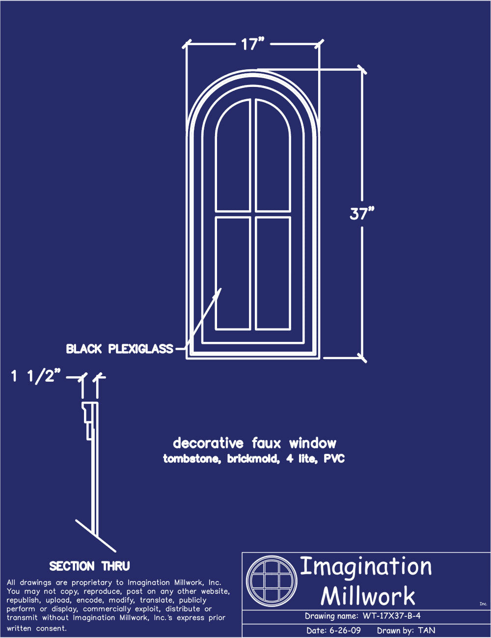 Faux Window - Tombstone Shape - 17" x 37" – Imagination Millwork