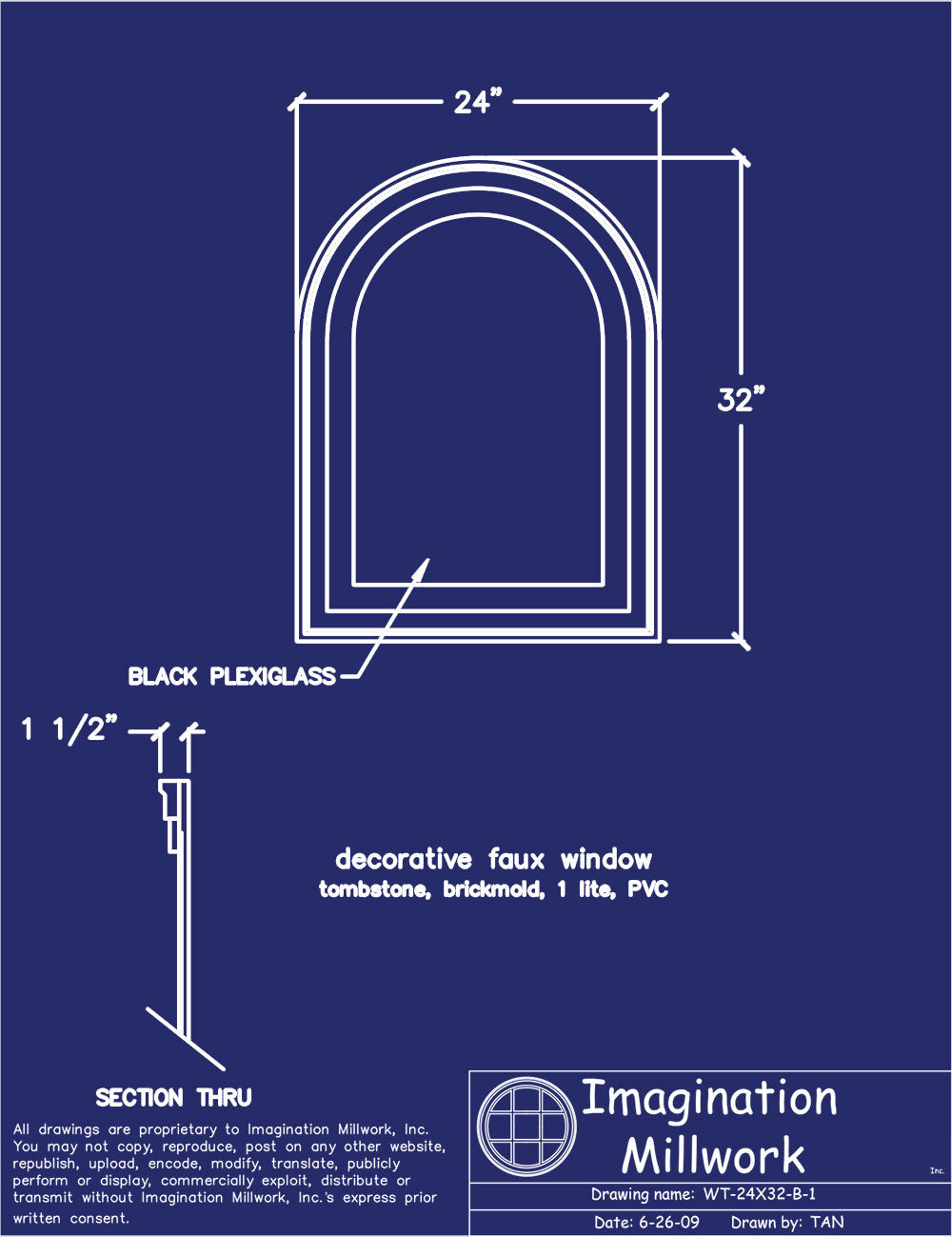 Faux Window - Tombstone Shape - 24" x 32" – Imagination Millwork