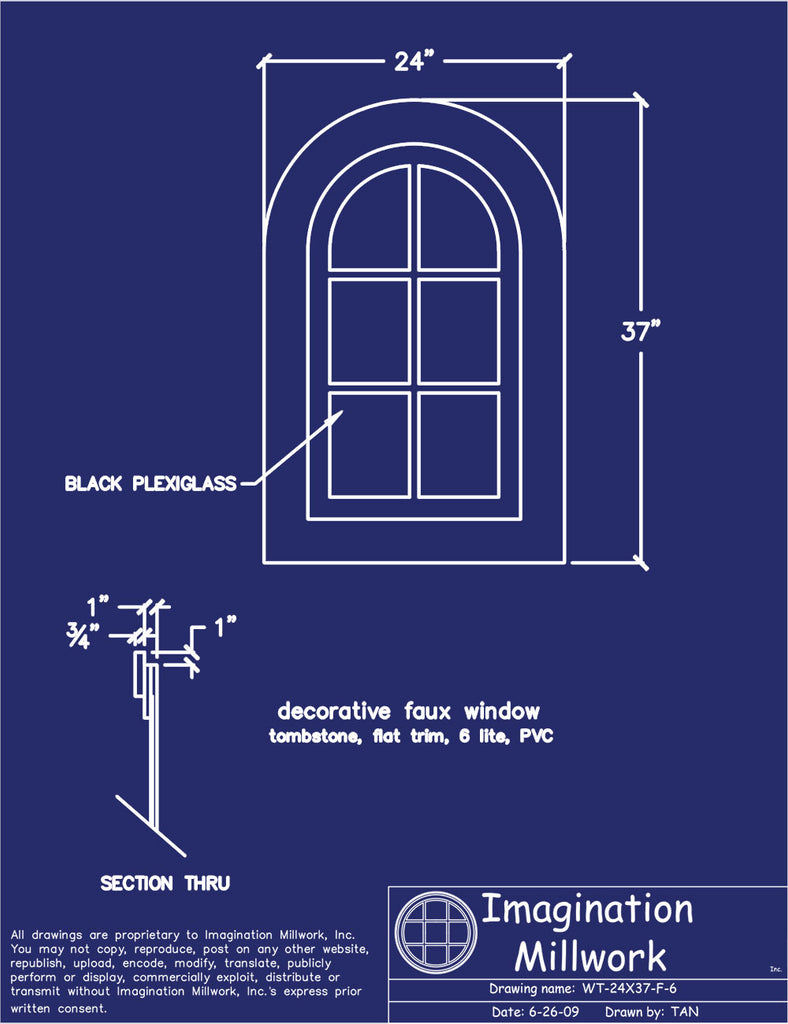 Faux Window - Tombstone Shape - 24" x 37" – Imagination Millwork