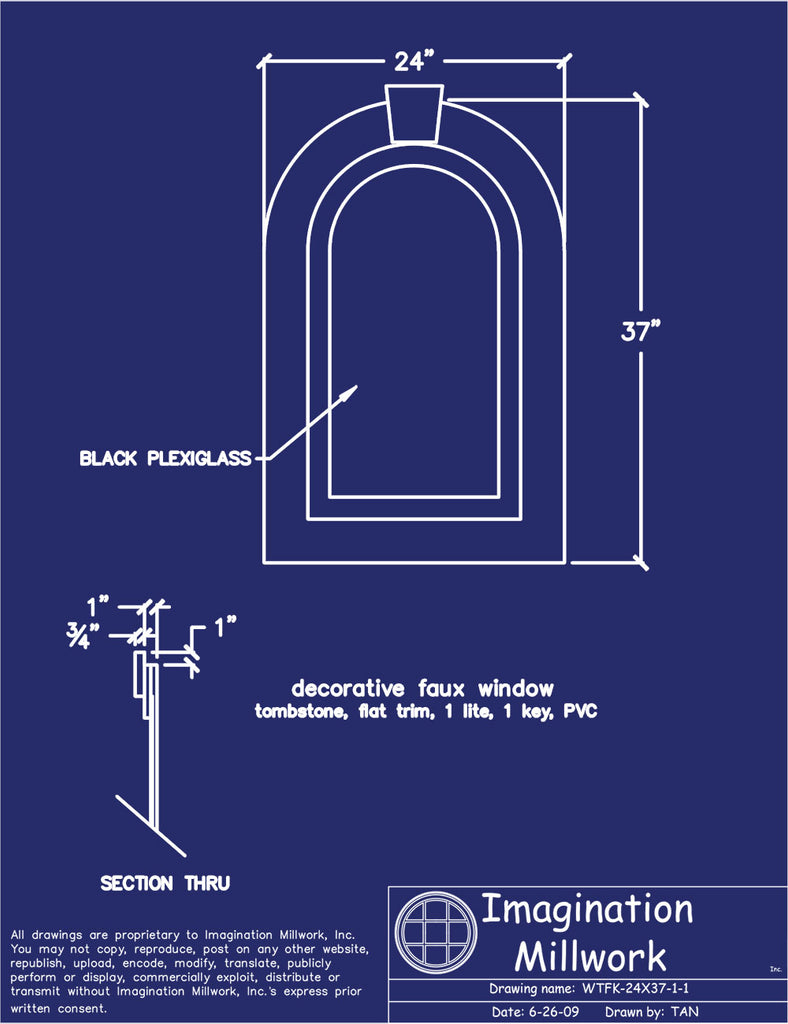 Faux Window - Tombstone Shape - 24" x 37" – Imagination Millwork